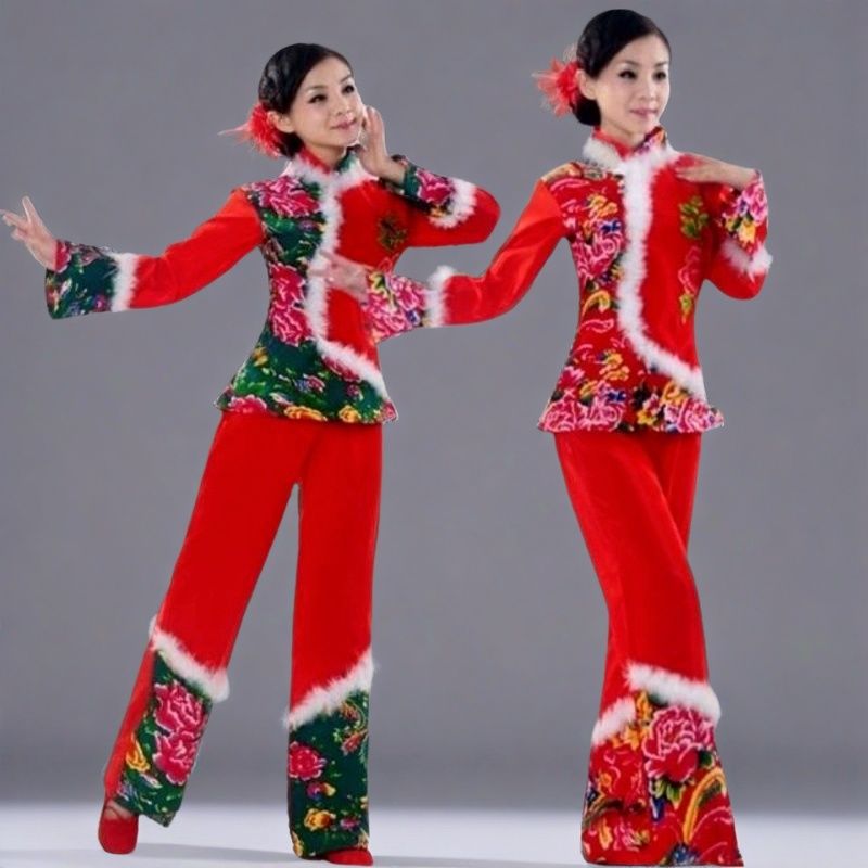 中老年广场扇子服装舞蹈套装秧歌腰鼓演出服中国新款喜庆跳舞民族