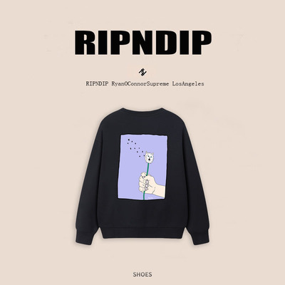 欧美正品ripndip贱猫男女情侣长袖加绒宽松套头卡通卫衣圆领上衣