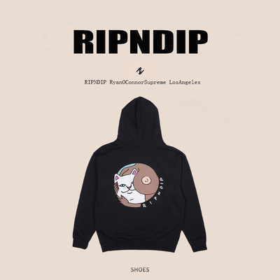 欧美正品ripndip贱猫男女长袖加绒宽松连帽卫衣怀里的猫套头上衣