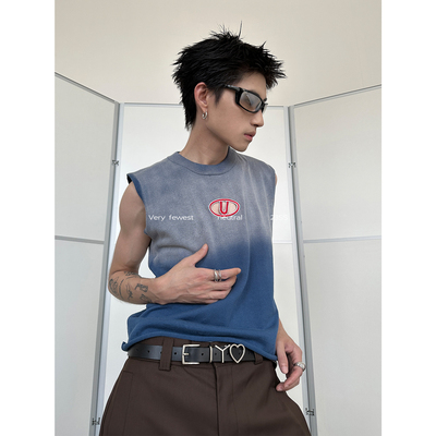 直筒夏季套头镂空logo无袖针织衫