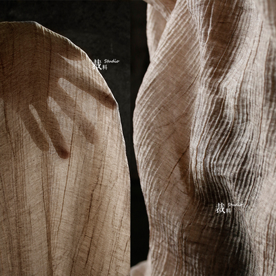 微透褶皱肌理面料麻纱复古布料