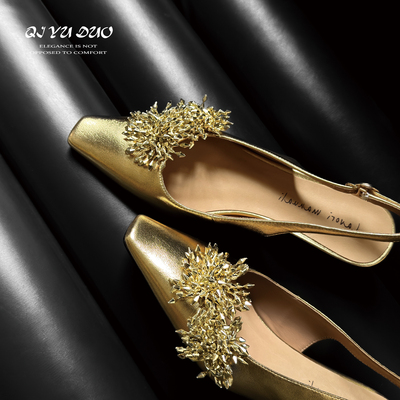 【七与多】牛皮/4cm2025春夏新款烟花流苏凉鞋女粗跟真皮后空单鞋