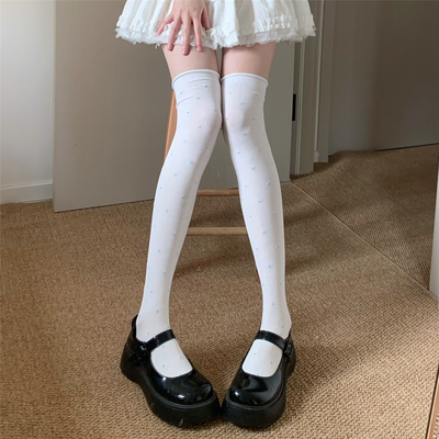 AYTofilms少女小波点白色过膝袜