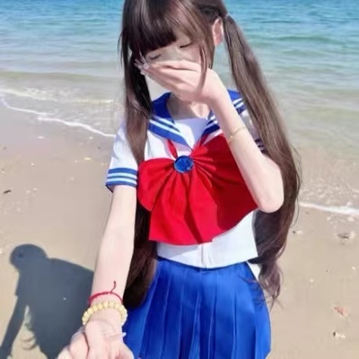 花绀色jk水手服百褶短裙套装女