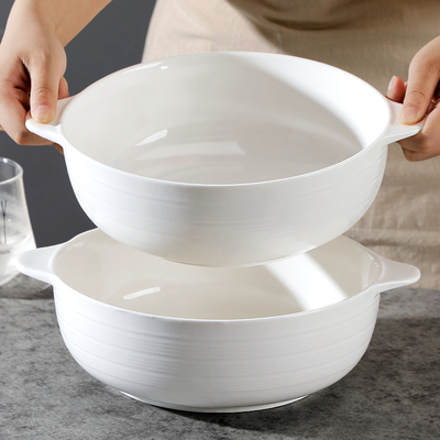 10.5英寸纯白双耳碗家用汤碗大碗