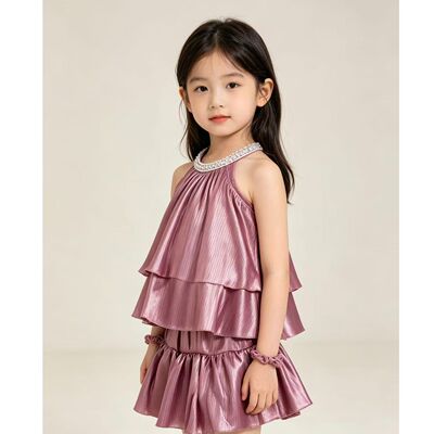 【送发圈】夏季新款女大童挂脖套装时尚气质亲子两件套-MZC147
