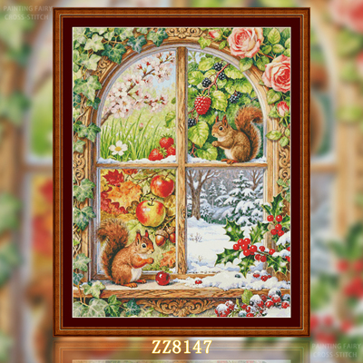 【ZZ8147-窗外的森林四季】十字绣2026新款客厅现代挂画简单动物