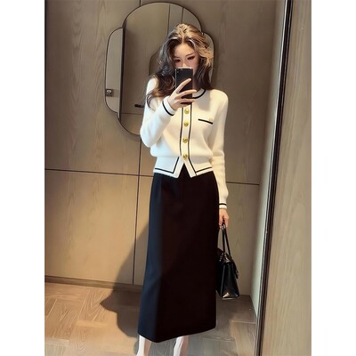 法式高级感优雅撞色边针织开衫女