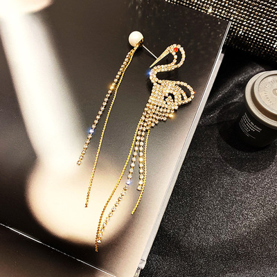 银针不对称长款夸张流苏耳环