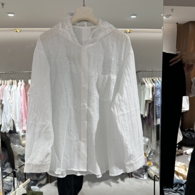 欧洲站2026春季新款时尚韩系风烫钻设计宽松减龄连帽款衬衫70802