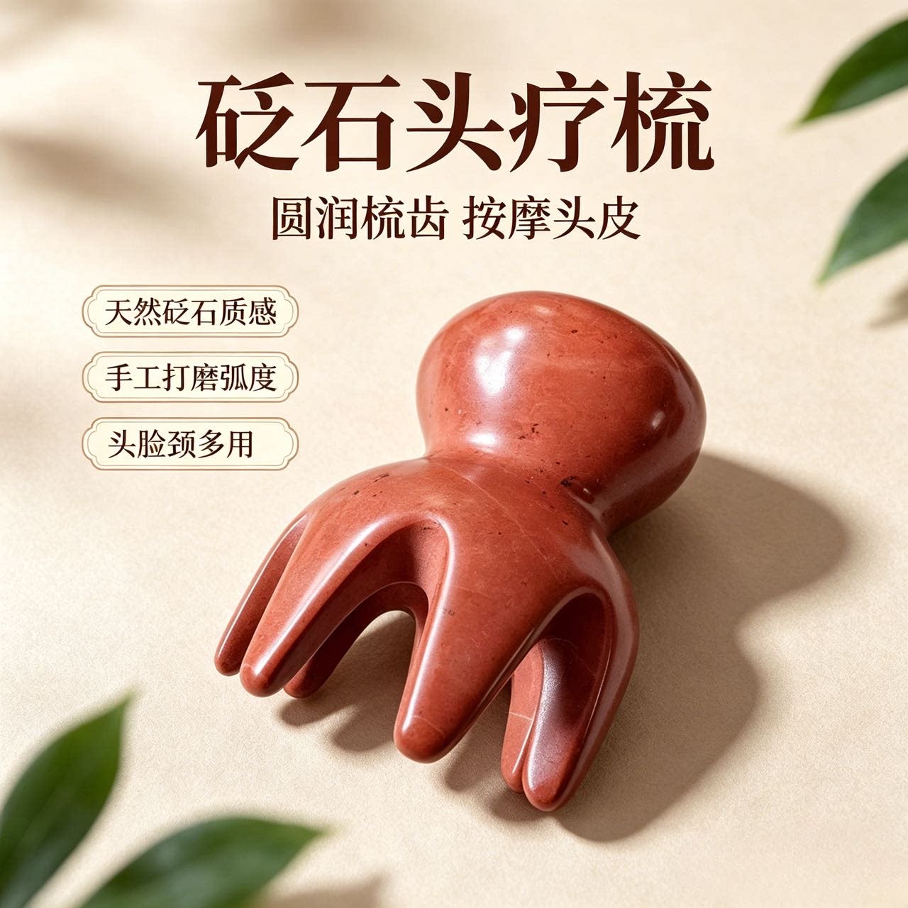 泗滨砭石八爪鱼头疗梳砭石头疗梳头部按摩经络疏通砭石经络刷新款