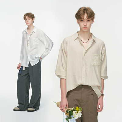 Dream made亚麻慵懒风长袖衬衫男2026秋季新款休闲人夫感穿搭衬衣