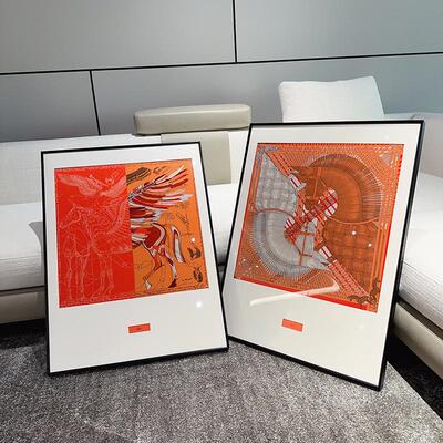 A.n法式中古风餐厅客厅玄关背景墙高级感装裱丝巾装饰画