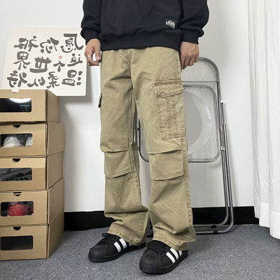 Mmel 重磅水洗日系复古工装裤男潮牌宽松直筒春秋新款堆积感长裤