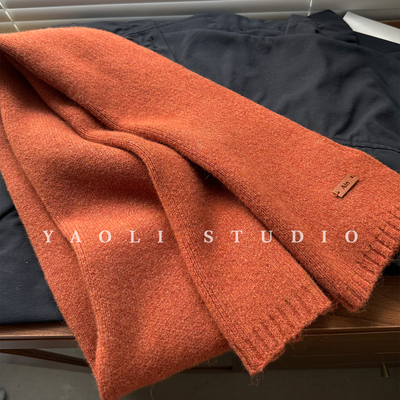 YAOLI南瓜色～韩系软糯纯色针织Ain皮标围巾女秋冬保暖防寒围脖男