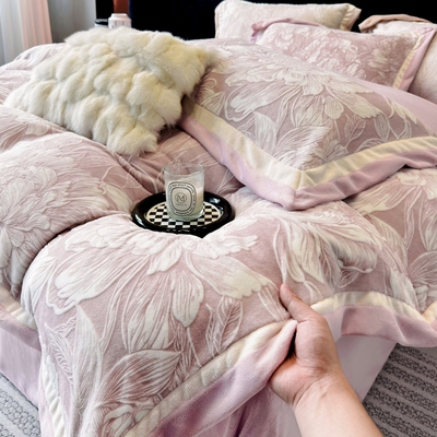 高克重雕花A类牛奶绒四件套