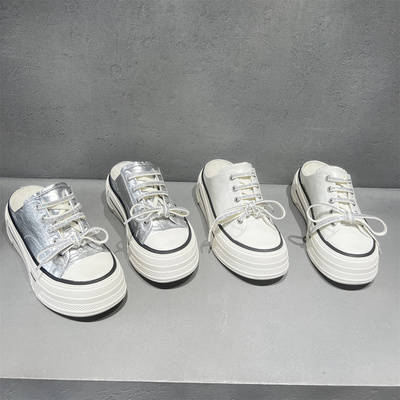 真皮蝴蝶结懒人半拖包头拖鞋欧货