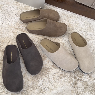 WM6真皮厚底勃肯半拖包头拖鞋潮