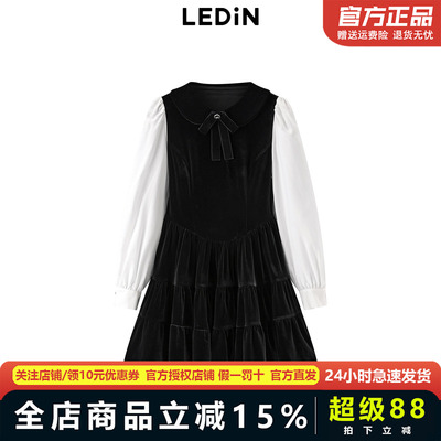 乐町甜美拼接娃娃裙秋冬新款小黑裙C1FAD4209