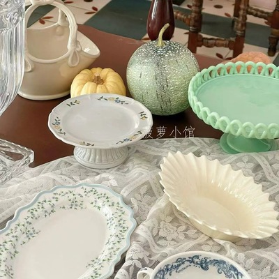 日本川原柠檬手绘椭圆盘复古浮雕食器小吃碟点心碟陶瓷家用小碟子