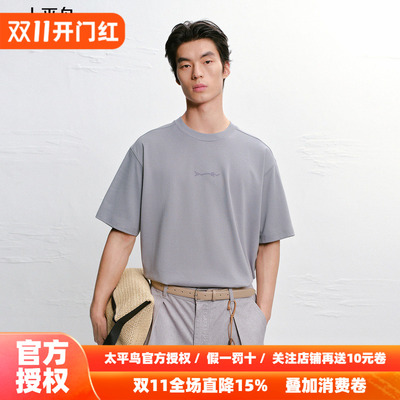 【商场同款】太平鸟男装T恤26秋季宽松阔版刺绣短袖潮 B1CNG2217