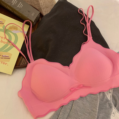 细肩带内衣女小胸聚拢无钢圈撞色交叉美背舒适薄款无痕文胸罩套装