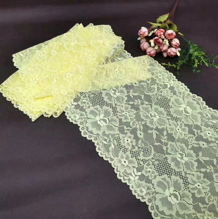 黄色亲肤柔软弹力花边宽24CM蕾丝花边衣服裙摆加长装饰diy