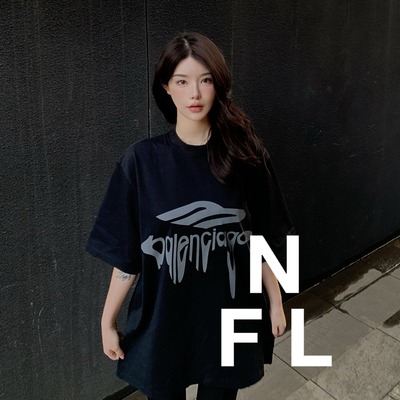 【NEW FOOLLAND】巴家2025春新款logo破坏做旧oversize短袖T恤