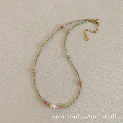 夏季天然石淡绿水晶珍珠项链女2025新款高级感轻奢小众锁骨链颈链