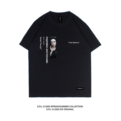 原创设计短袖t恤黑白油画印花