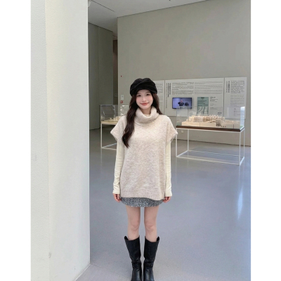 女秋季高领针织亮片短裙三件套