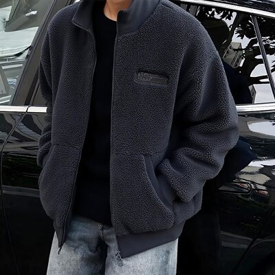 阿迪达斯摇粒绒棒球服男冬季新款加厚保暖立领美式复古夹克IK3507