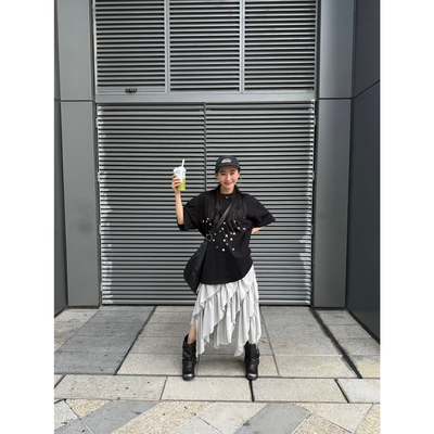 笑笑家不规则木耳边半身裙女