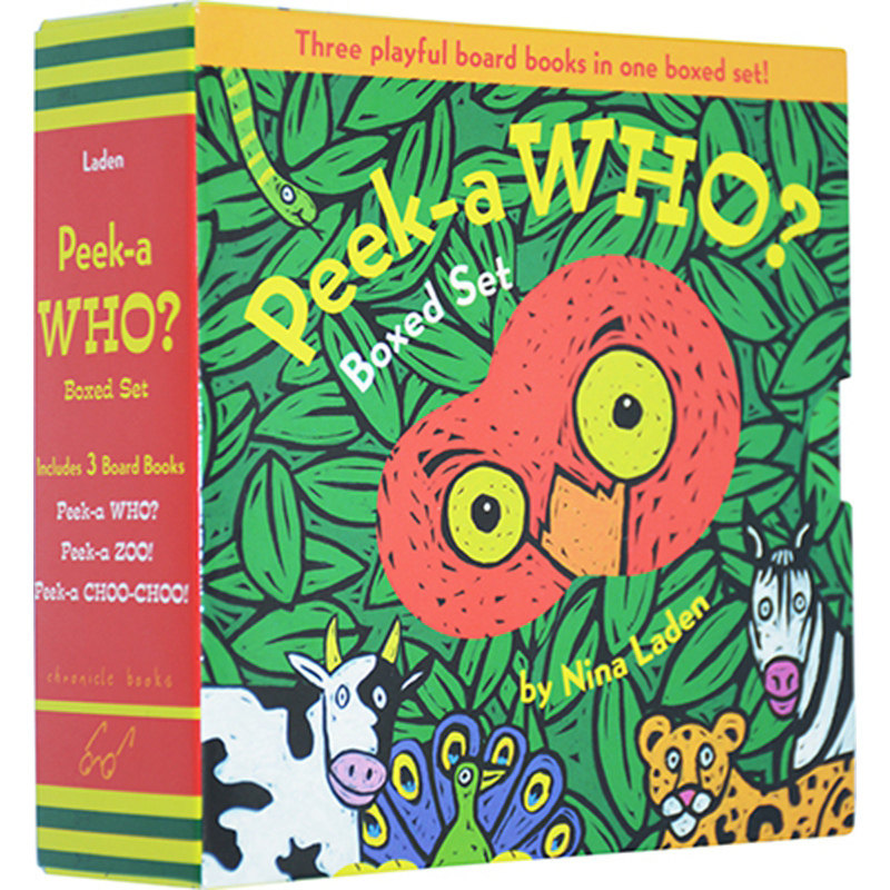 【中图原版】英文原版绘本猜猜我是谁 3册盒装 Peek-a Who? zoo! choo-choo! Boxed Set躲猫猫洞洞书翻翻书低幼 ...