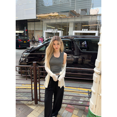 skibyTannin下摆开叉针织开衫