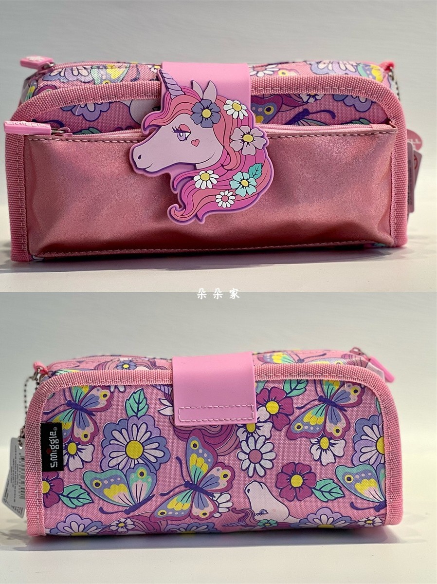Smiggle独角兽笔袋女童粉色文具收纳包小学生大容量收纳笔盒礼品