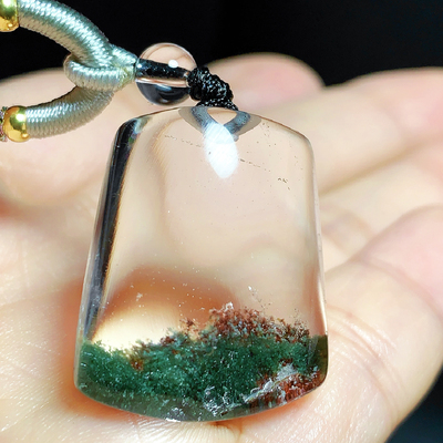 东海水晶天然半盆绿幽灵无事牌吊坠男女款项链坠时尚百搭节日礼物