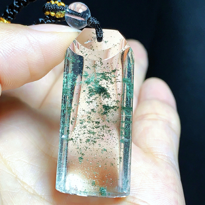 天然绿幽灵无事牌吊坠男女款项链