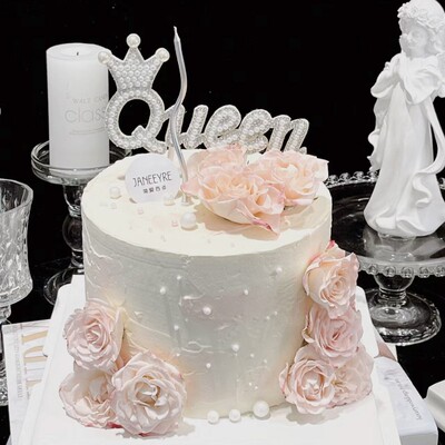 母亲节蛋糕装饰插件送妈妈珍珠女王queen摆件母亲节MOM蛋糕插件