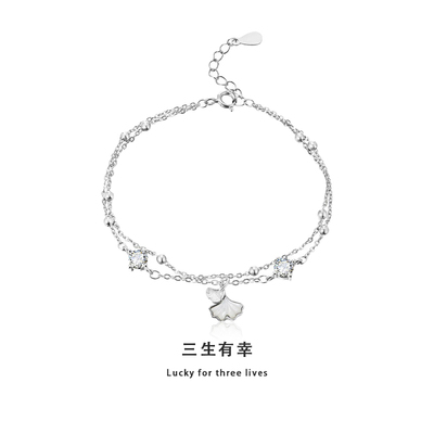 S999纯银银杏叶叠戴手链女2025新款轻奢小众生日七夕礼物送女友