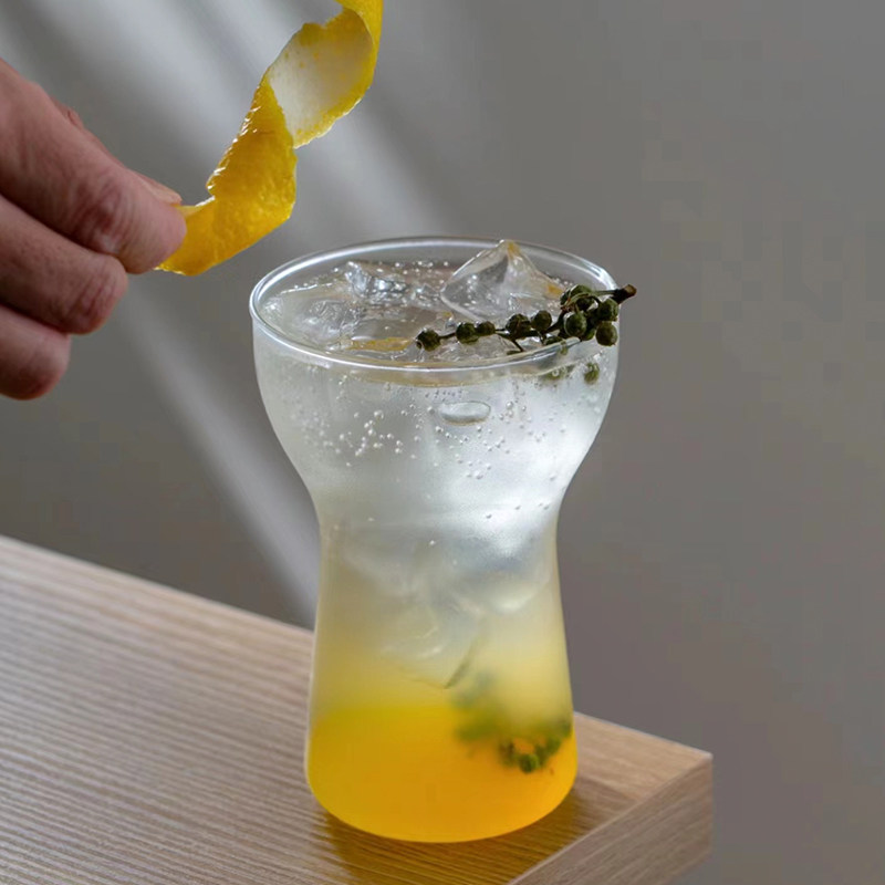 玻璃水果茶杯简约餐厅风饮品奶茶杯柠檬茶杯气泡水杯果汁杯400ml