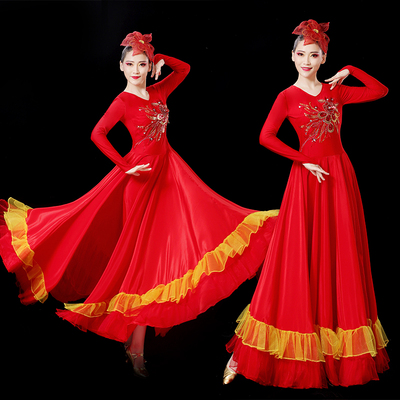 新款合唱团演出红歌开场舞大摆裙