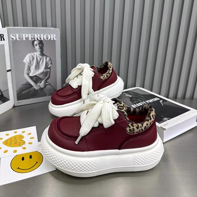 时尚热门爆款大头丑萌面包鞋轮胎厚底轻便休闲小白鞋豹纹边女鞋潮