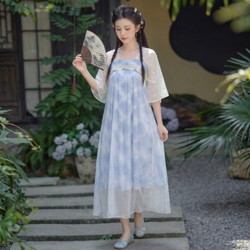 2026年夏季新款汉服汉元素宽松碎花拼接宽松日常假两件连衣裙子女