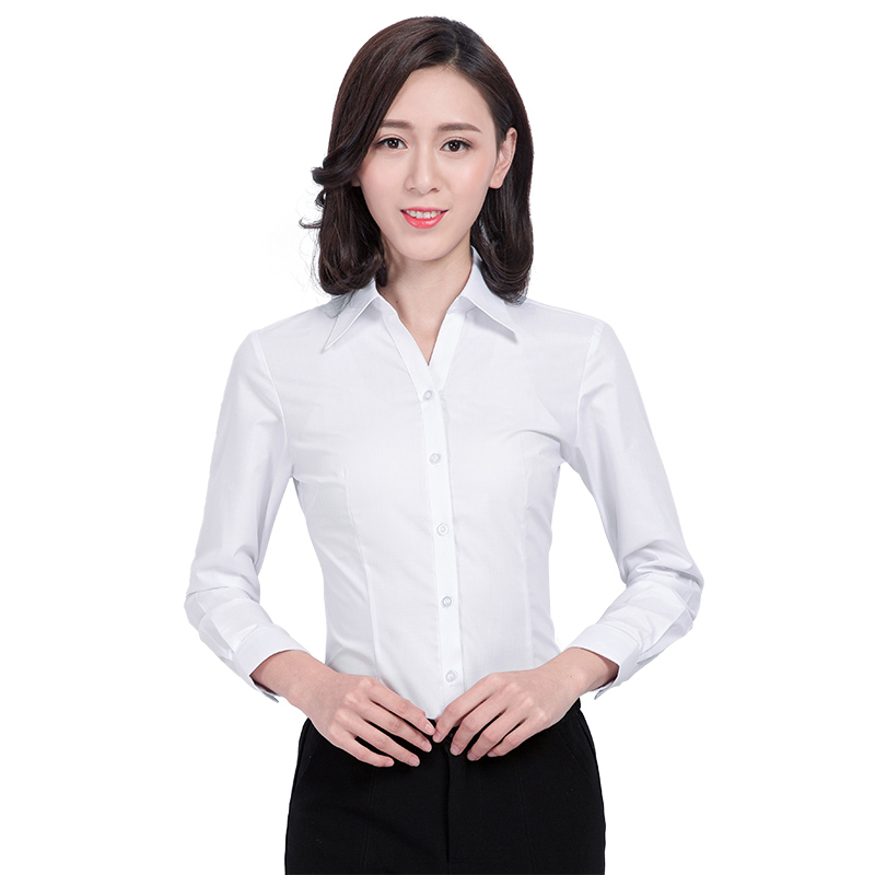 夏季女士长袖衬衫商务白领公务员上班衬衣职业OL修身收腰款工作服_虎窝淘