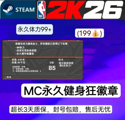 STEAM NBA2K26VC 健身狂徽章 永久加速(正规手打)