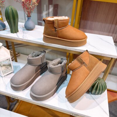 真皮！厚底雪地靴专柜折扣女鞋加厚绒保暖短靴冬季洋气M8-15915A