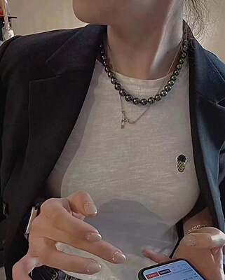 ISLA孤岛大溪地黑色施家仿海水珍珠8-12mm高冷风ins风925银扣项链