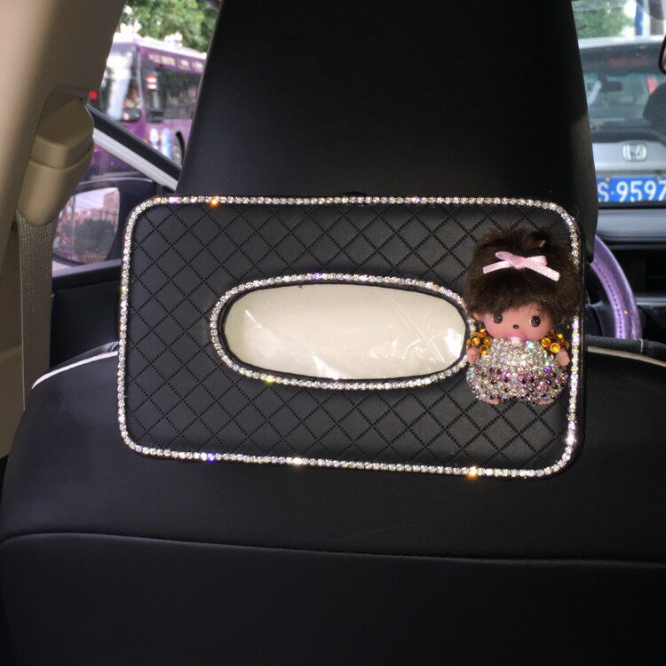 汽车用遮阳板天窗纸巾盒 镶钻蒙奇奇纸巾夹 椅背头枕挂式抽纸盒套