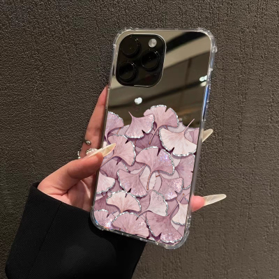 唯美银杏叶镜面手机壳适用苹果iPhone17pro max苹果16pro补妆镜13华为Mate70少女心荣耀400小米13P80三星S25U